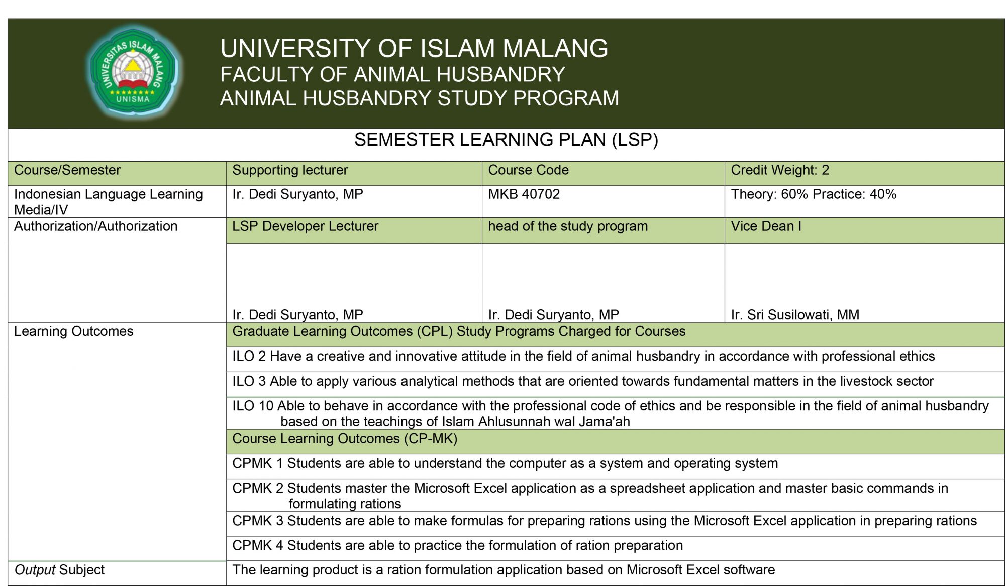 SLP Computer Application - Fakultas Peternakan UNISMA